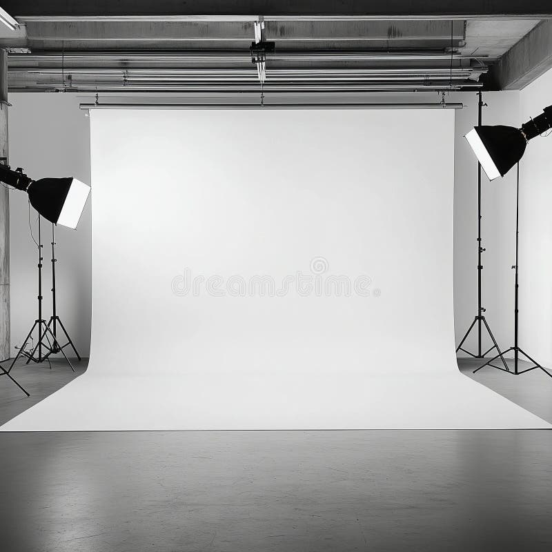 Professional Photography Studio Setup with Lighting Equipment and White ...