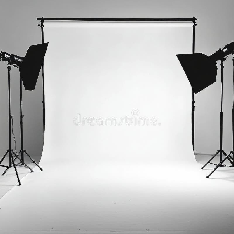 Professional Photography Studio Setup with Lighting Equipment and White ...
