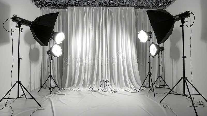 Professional Photography Studio Setup with Lighting and White Backdrop ...