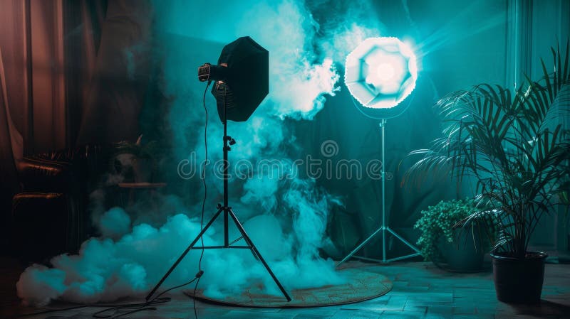 Professional Photography Studio Setup with Lights and Fog Stock Image ...