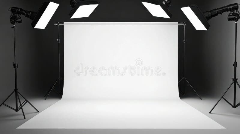 Professional Photography Studio Setup with White Backdrop and Lighting ...