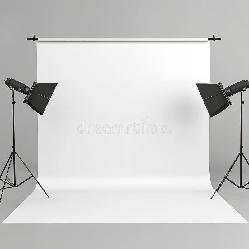 Monochrome Studio Setup White Backdrop Professional Lighting Stock ...