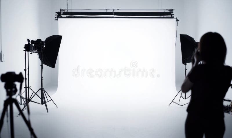 Professional Photography Studio with White Backdrop and Lighting Setup ...