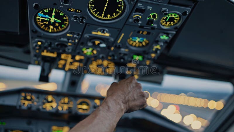 Professional Pilot Hands Handling Flight Controls and Managing Aircraft ...