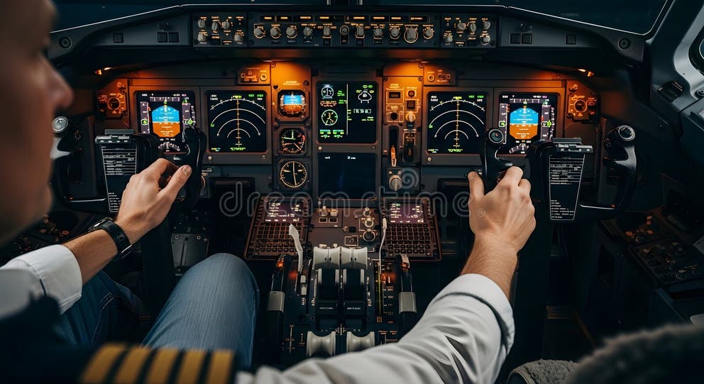 Professional Pilot Operating Aircraft Controls Stock Illustration ...