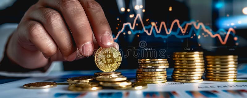 Professional Placing Gold Coin on Stacked Coins with Upward Trend Graph ...