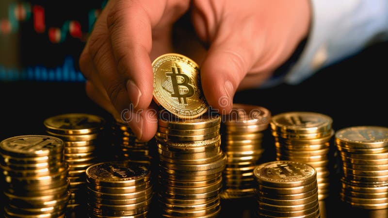 Professional Placing Gold Coin on Stacked Coins with Upward Trend Graph ...