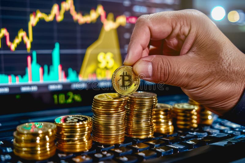 Professional Placing Gold Coin on Stacked Coins with Upward Trend Graph ...