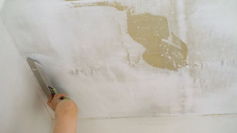 Construction Worker Applying Plaster on Ceiling with Spatula Stock ...