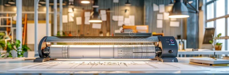 Professional Plotter Printing Architectural Plans in Office Stock Image ...