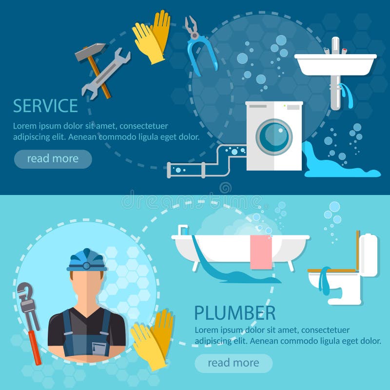 Professional Plumber Banner Plumbing Repair Service Stock Vector ...