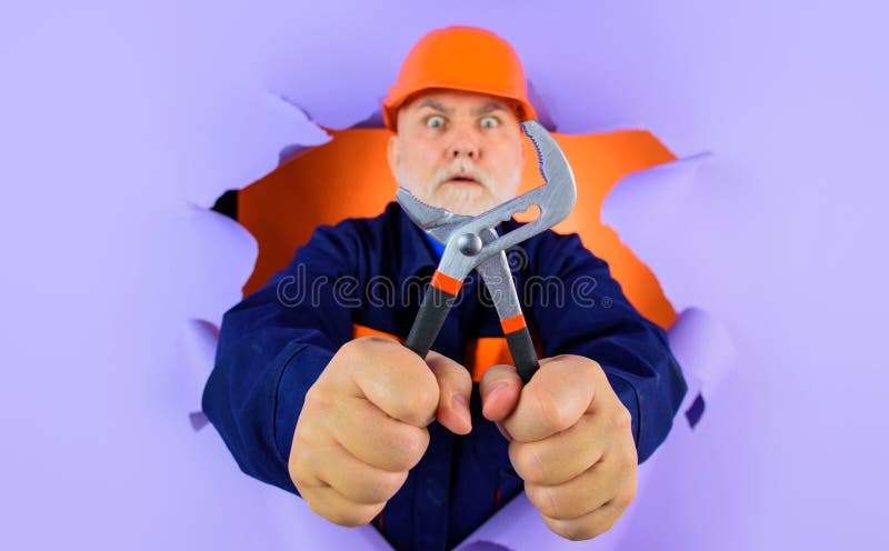 Professional Plumber, Construction Worker or Builder in Hard Hat with ...