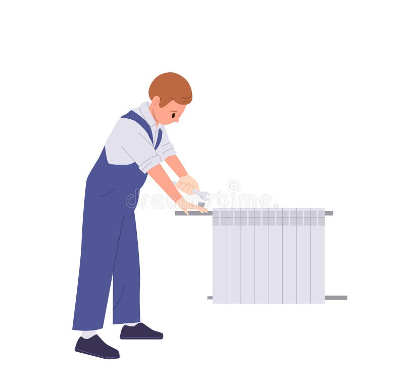 Professional Plumber Installing, Servicing and Adjusting Heating ...