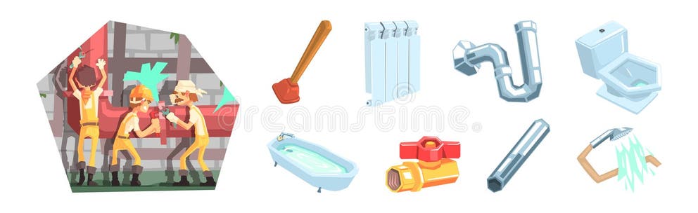 Professional Plumber Object and Instrument Vector Set Stock Vector ...