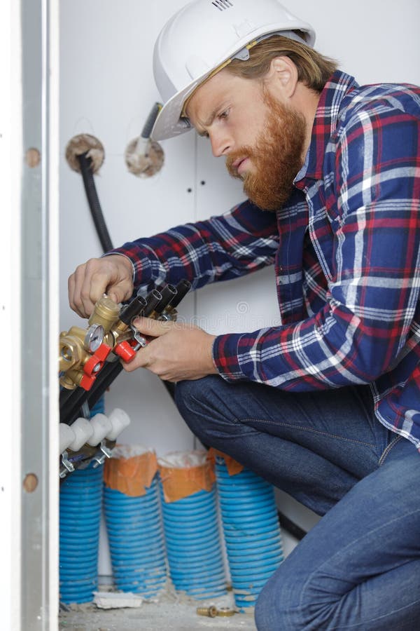 Professional Plumber Work on Pipe Stock Photo - Image of pipe, worker ...