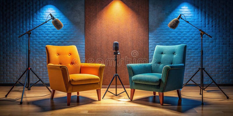 Professional Podcast Interview Setup Two Chairs and Microphones in a ...