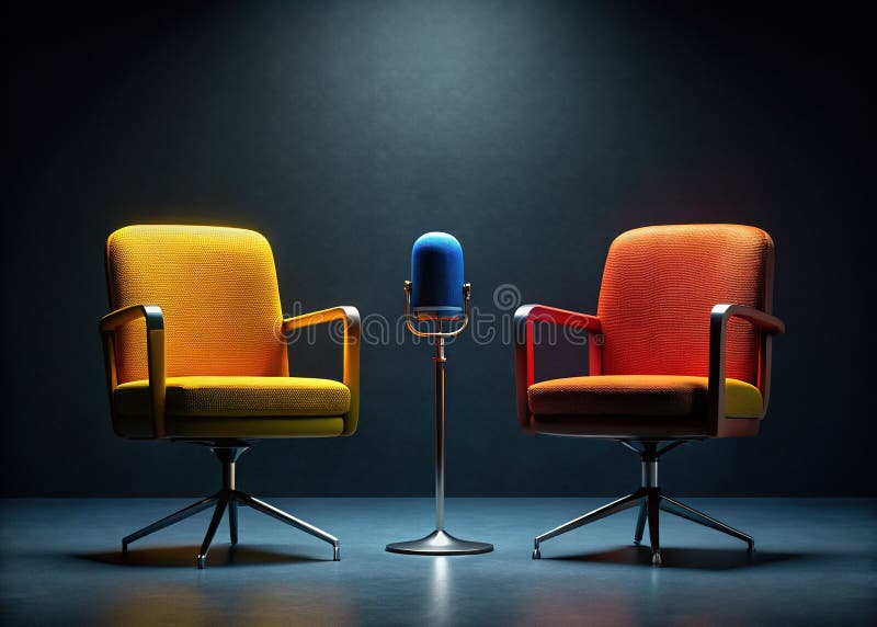 Professional Podcast Interview Setup Two Microphones Comfortable Chairs ...