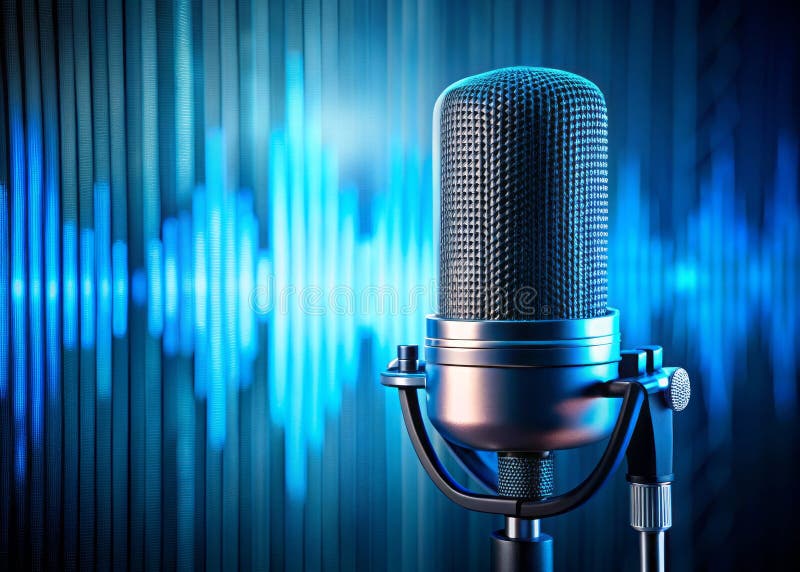 Professional Podcast Recording Studio Banner Blue Background with ...