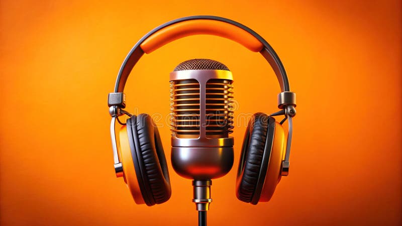 Professional Podcast Setup HighQuality Headphones and Microphone on a ...