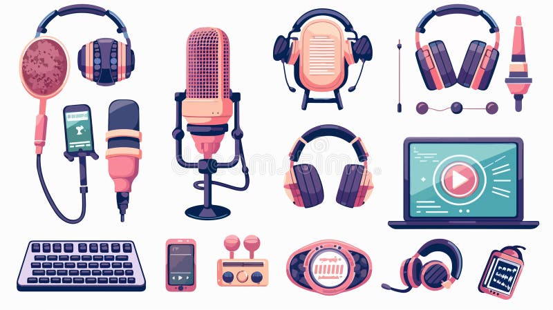 Professional Podcasting Setup with Microphone, Laptop, and Headphones ...