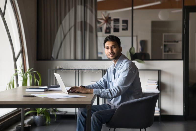 Professional Portrait of Young Indian Business Man Working at Computer ...