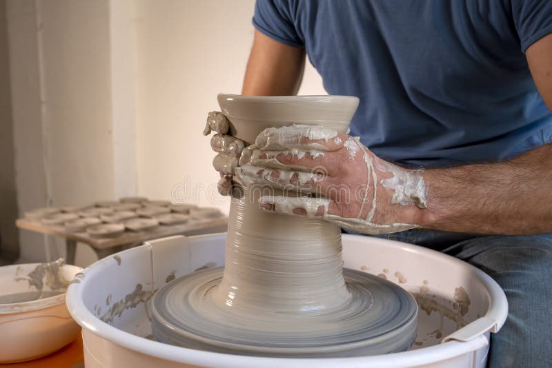 Professional Potter Making Bowl in Pottery Workshop, Studio Stock Image ...
