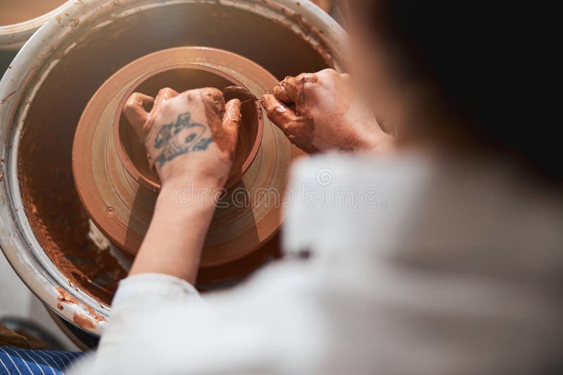 Potter Smoothing Clay Candlestick Stock Image - Image of closeup ...