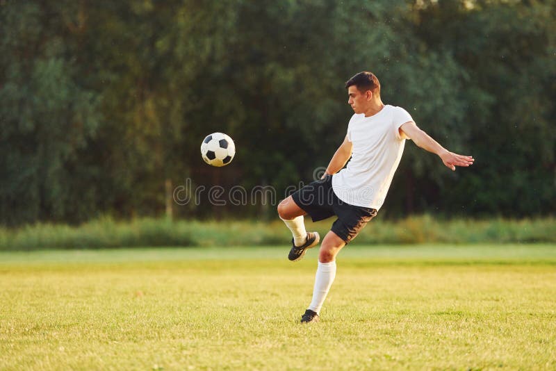 Professional Practice. Young Soccer Player Have Training on the ...