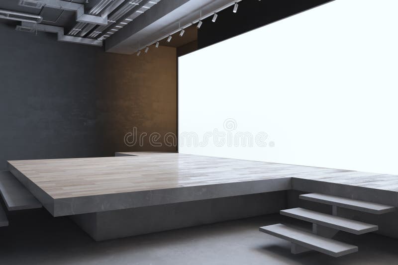 Professional Presentation Space with White Screen on a Textured Wooden ...