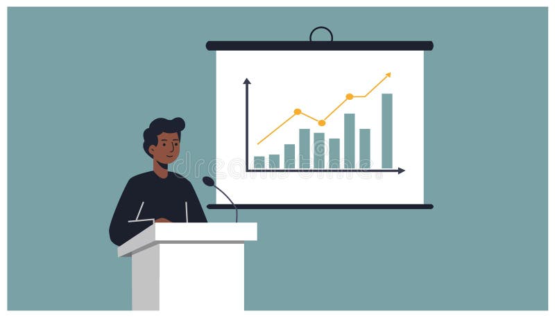 Professional Presenter Explaining Growth Chart Illustration Stock ...