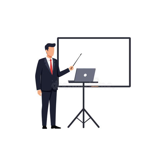Professional Presenter with Pointer and Laptop in Flat Vector Art Stock ...
