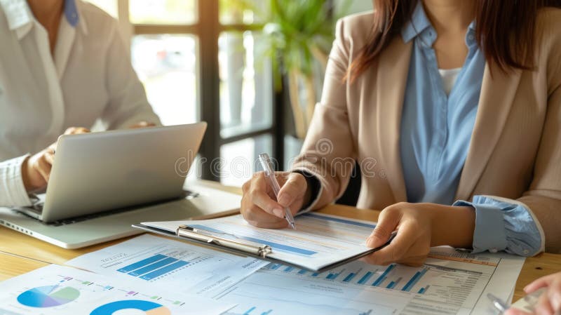 A Professional Presenting a B2B Product Catalog Stock Illustration ...