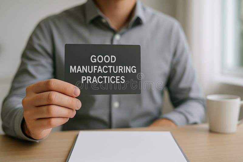 Professional Presenting a Good Manufacturing Practices (GMP) Sign Card ...