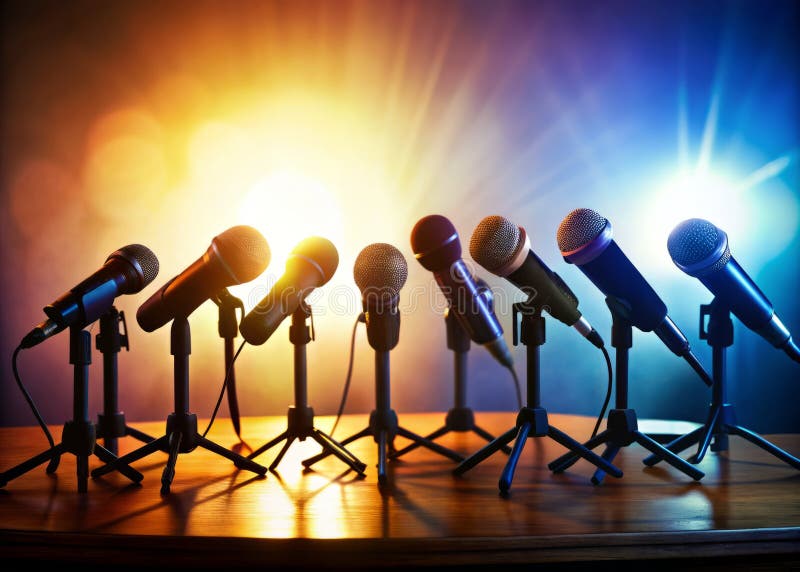 Professional Press Conference Background Image Silhouette Microphone ...
