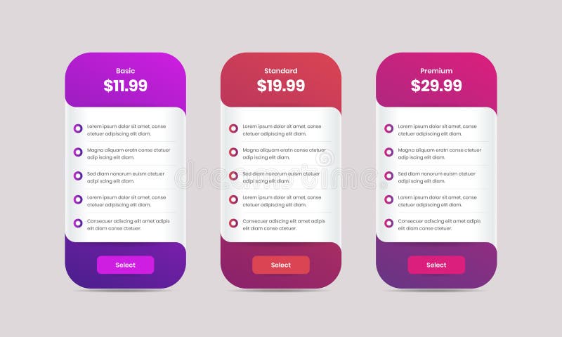 Professional Pricing Comparison Table Design with Colorful Gradient for ...