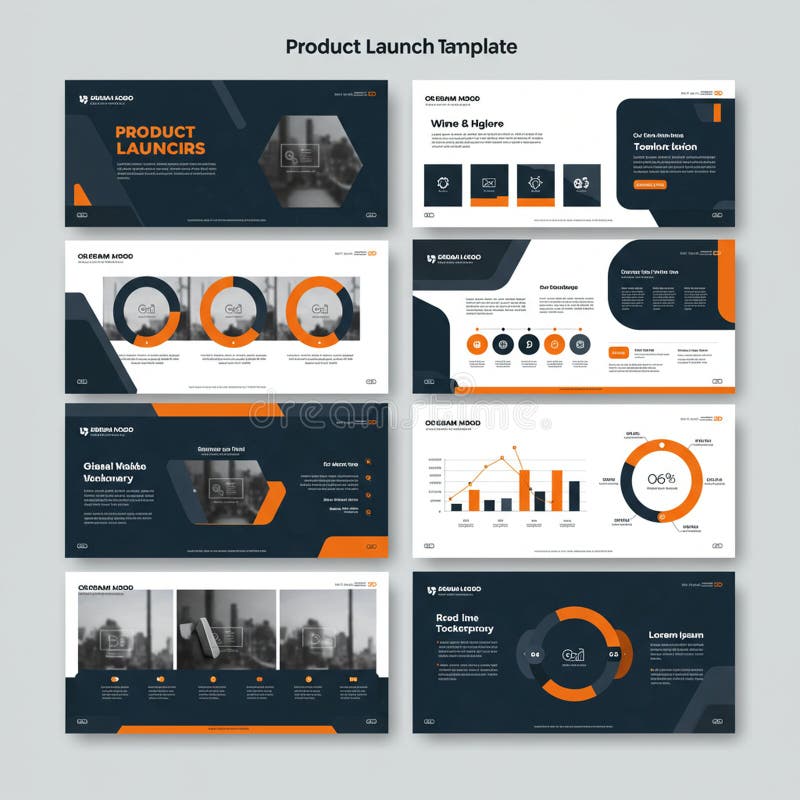 A Professional Product Launch Template Featuring Eight Slide Designs ...