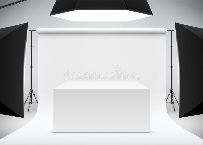 Photo Studio White Background with Soft Boxes. Stock Vector ...