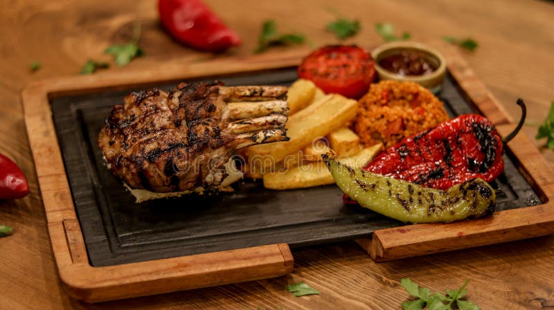 Professional Product Shot of Meat Serving Plate on the Table Stock ...