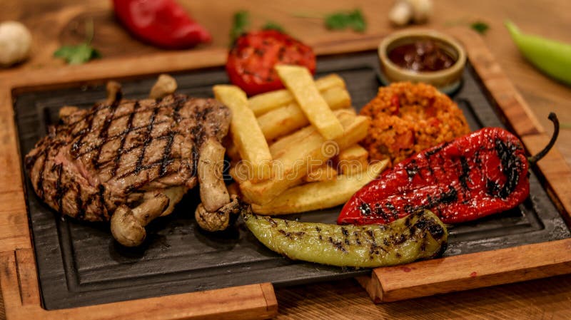 Professional Product Shot of Meat Serving Plate on the Table Stock ...