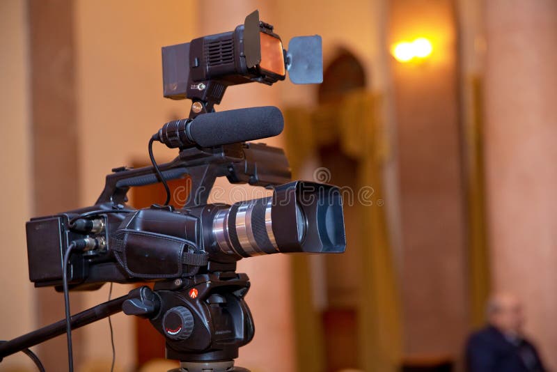 Professional Production Video Camera. Video Camera Set on a Tripod with ...