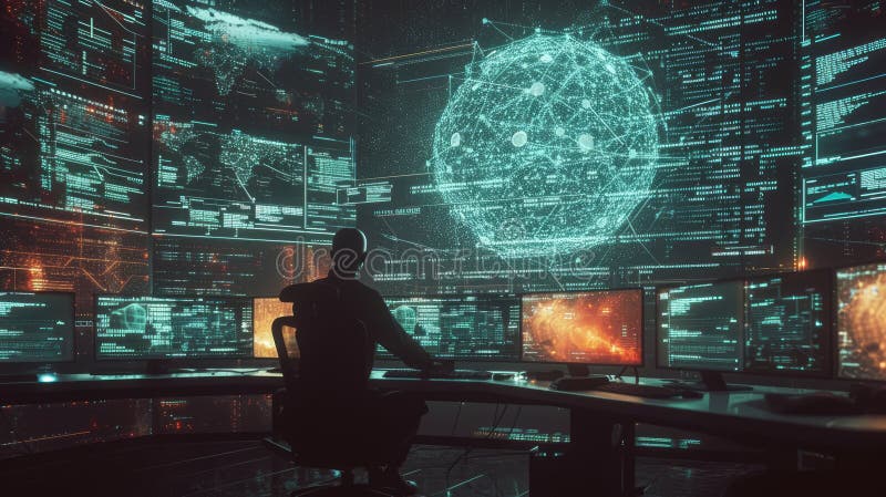 Professional Programer Looking Computer Desktop with Coding Program. AIG42. Stock Image - Image ...