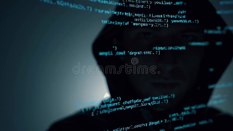 Hacker in Hoodie Working on Code with Overlay Stock Video - Video of privacy, digital: 375528811