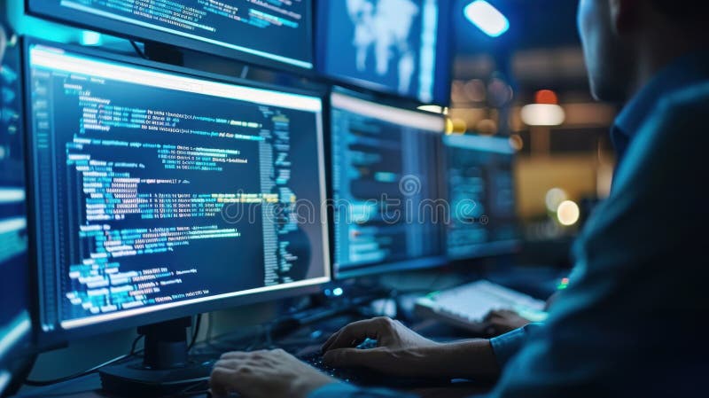Professional Programmer Engaged in Code Development at Night Stock ...