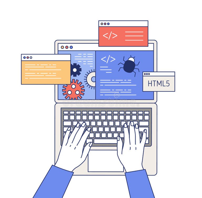 Professional Programming Outline Vector Illustration. Software Engineering, Computer Program ...