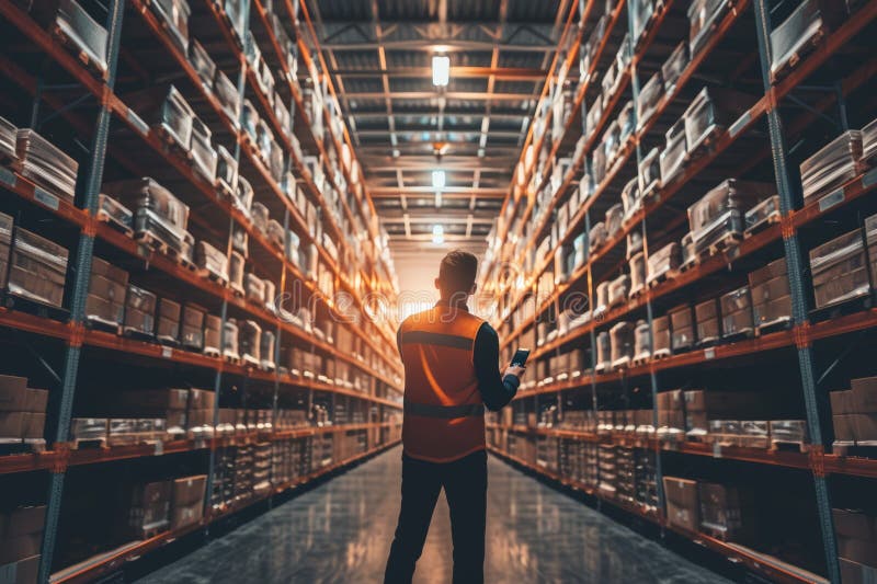 Professional Project Manager Walking and Checking Product at Warehouse ...