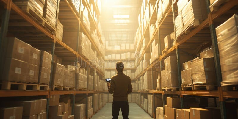 Professional Project Manager Walking and Checking Product at Warehouse ...