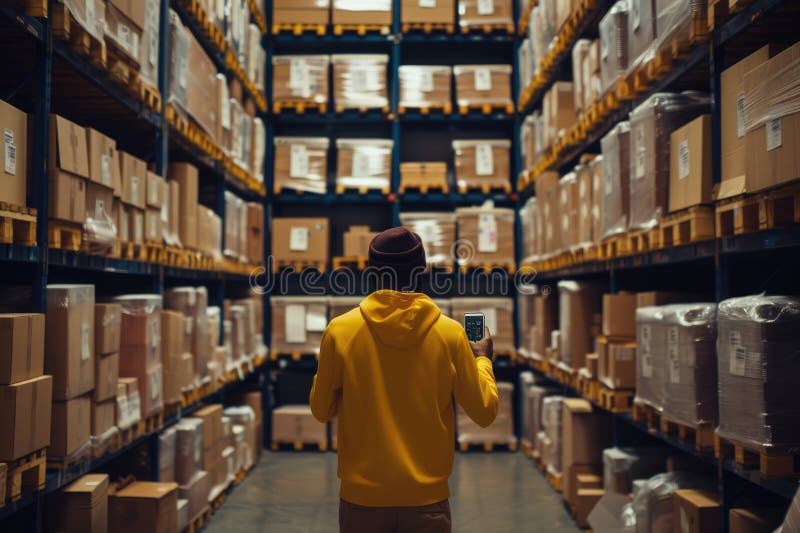 Professional Project Manager Walking and Checking Product at Warehouse ...