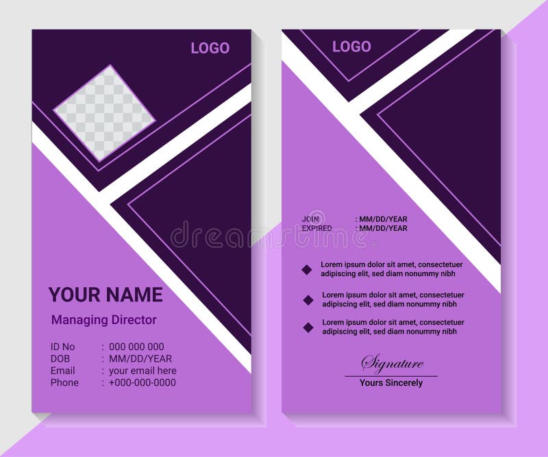 Professional Purple Id Card Design. Stock Vector - Illustration of ...