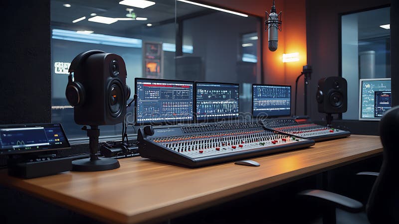 Professional Radio Studio Control Room Featuring a Mixing Desk. AI ...