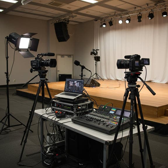 A Professional Recording Setup in a Studio, Featuring Multiple Cameras ...